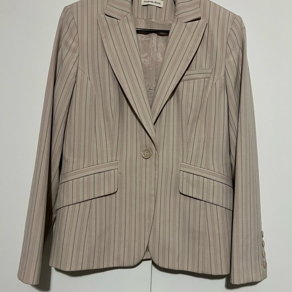 Amanda Smith | Jackets & Coats | Amanda Smith Beige Striped Blazer ...